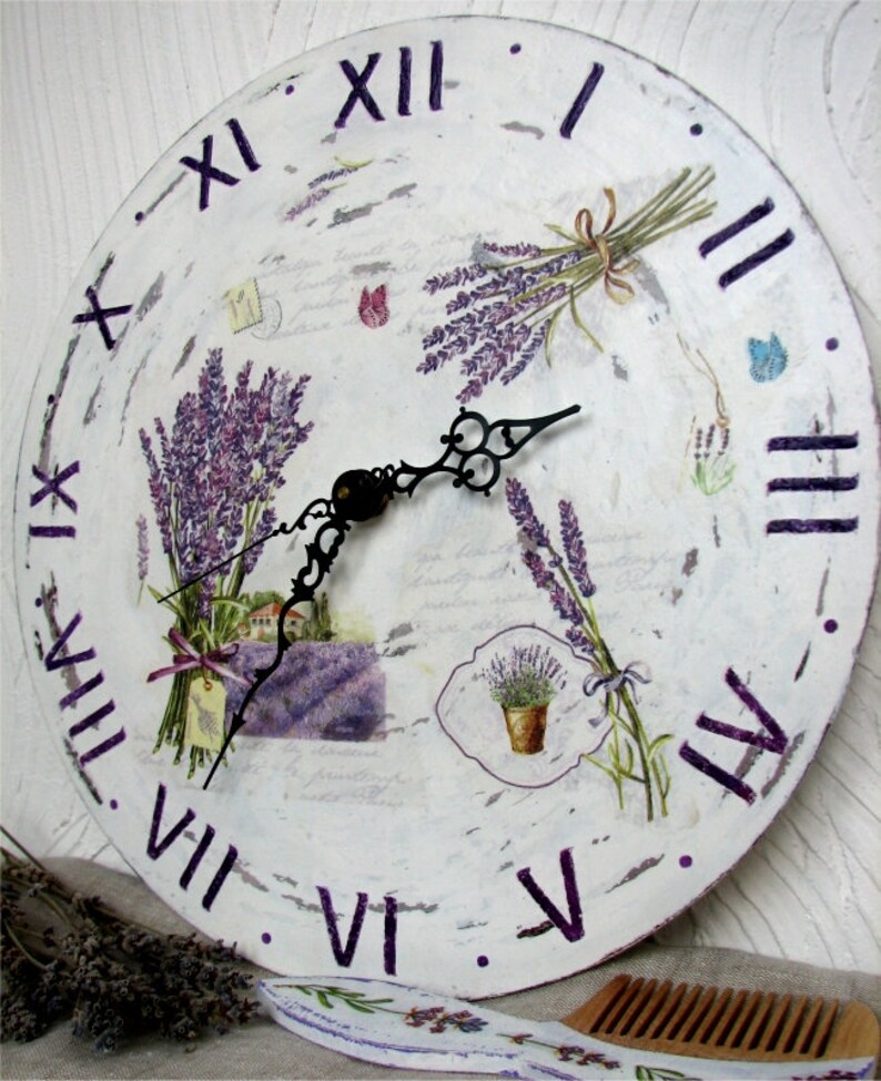 Handmade Clock. Decoupage Technique. Lavender. Provence. Wall - Etsy