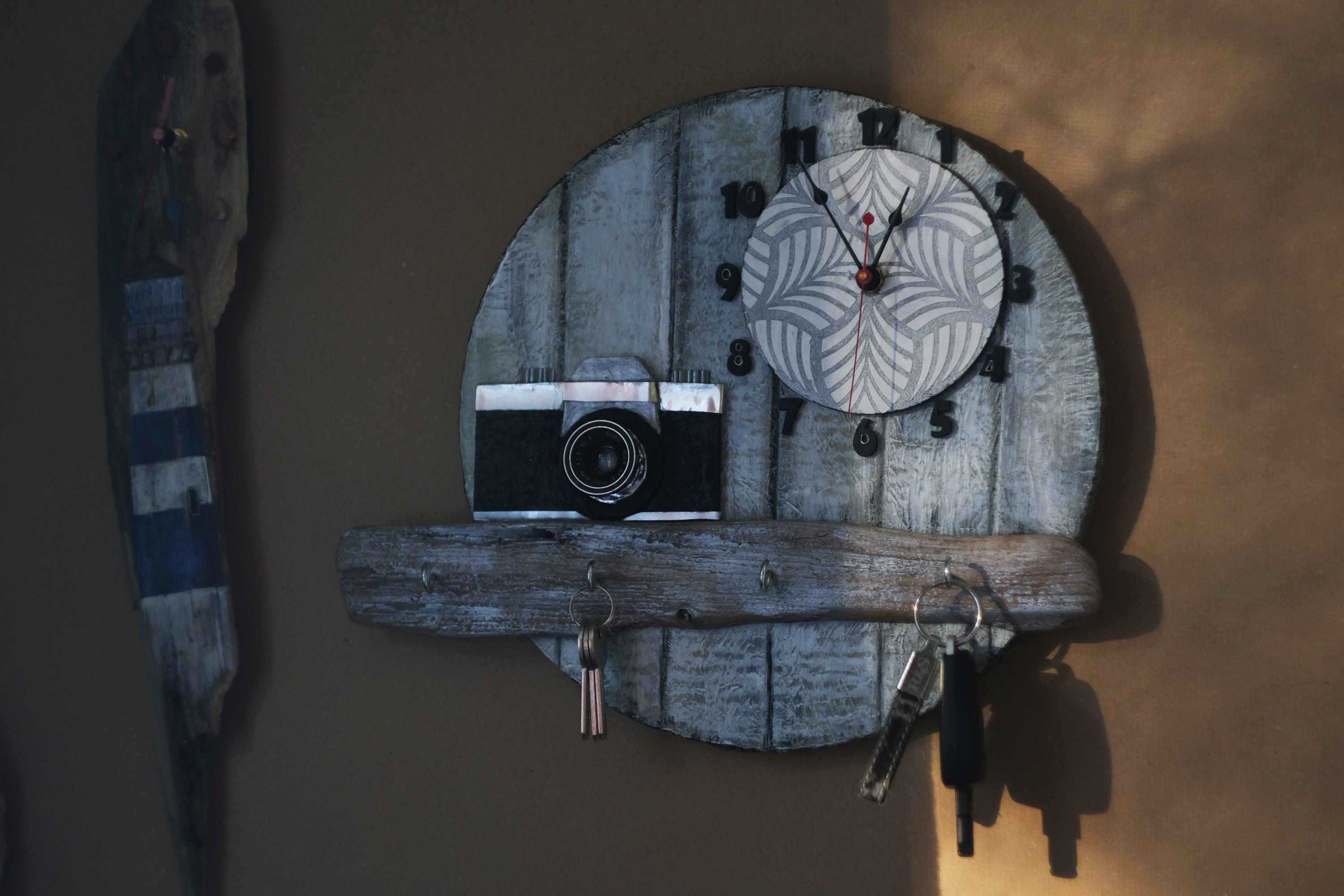 Wall Clock With a Hanger for Keys photographer. Handmade Clock. Unusual ...