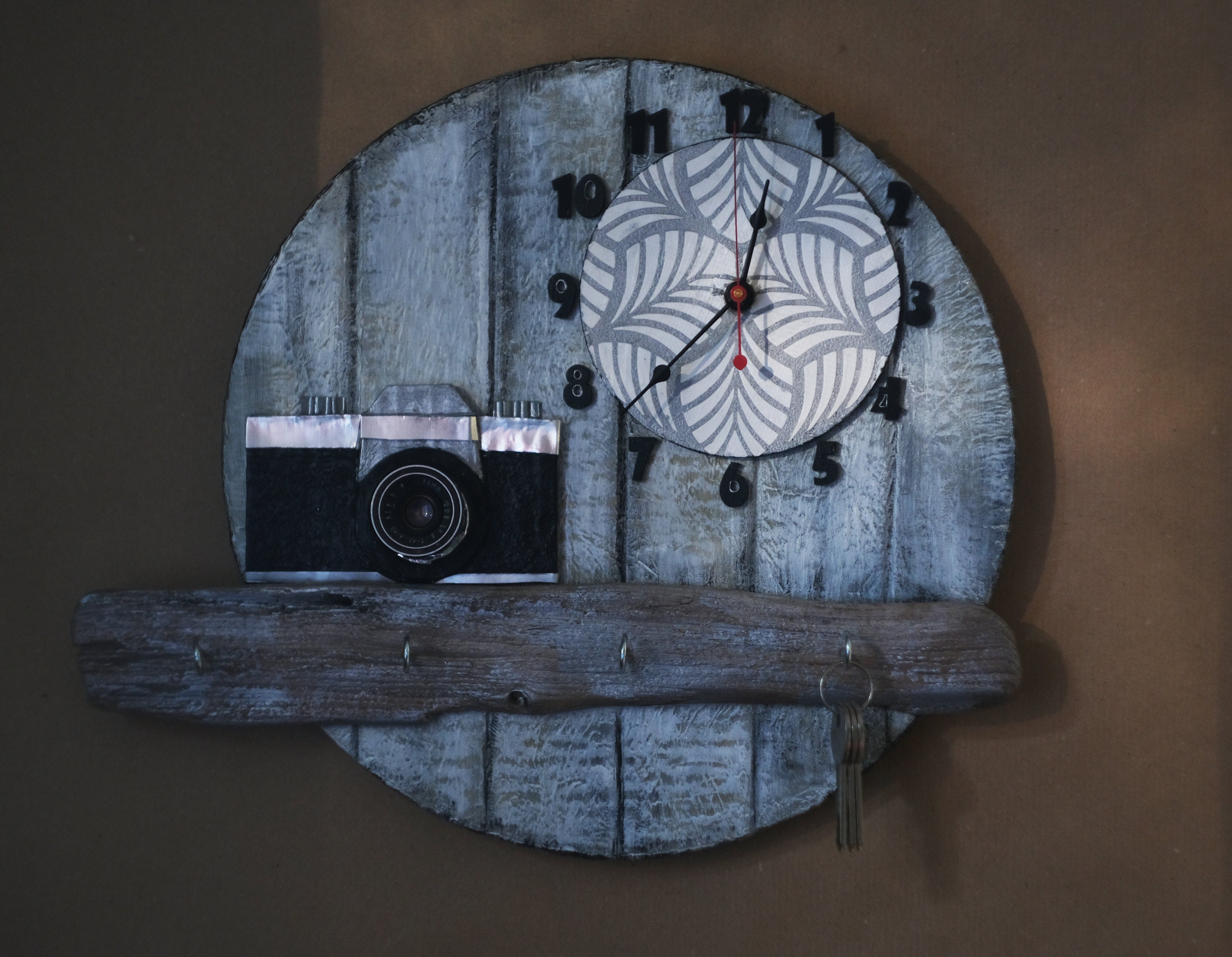 Wall Clock With a Hanger for Keys photographer. Handmade Clock. Unusual ...
