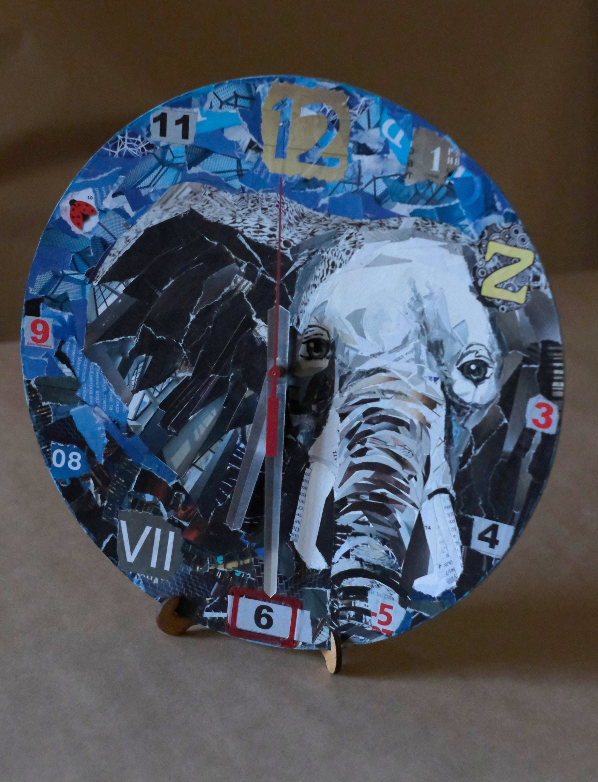 Handmade Clock. elephant Collage Decorative Wall Clock. Home Decor ...
