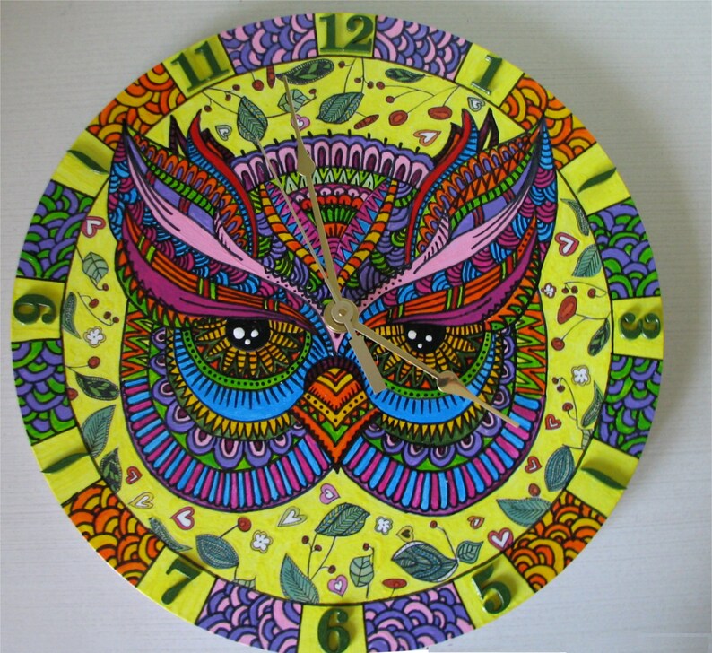 Handmade Clock. owls Head Hand-painted Decorative Wall Clock. Home ...