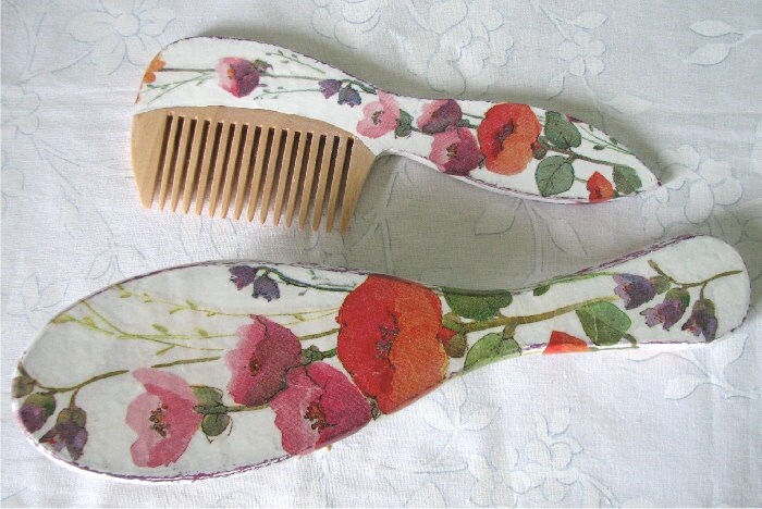 Wooden Hair Brush and Comb Decorated by Decoupage Technique. Poppies - Etsy