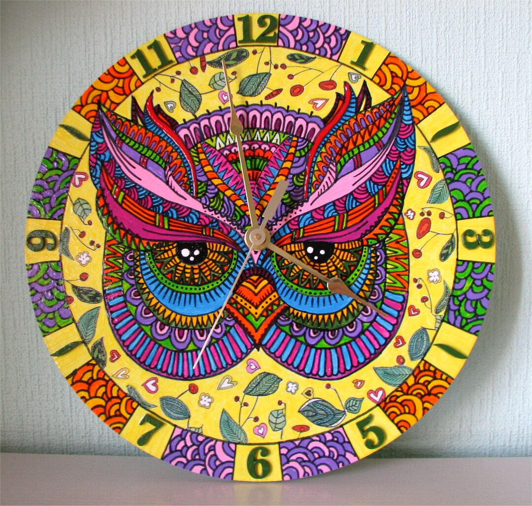 Handmade Clock. owls Head Hand-painted Decorative Wall Clock. Home ...
