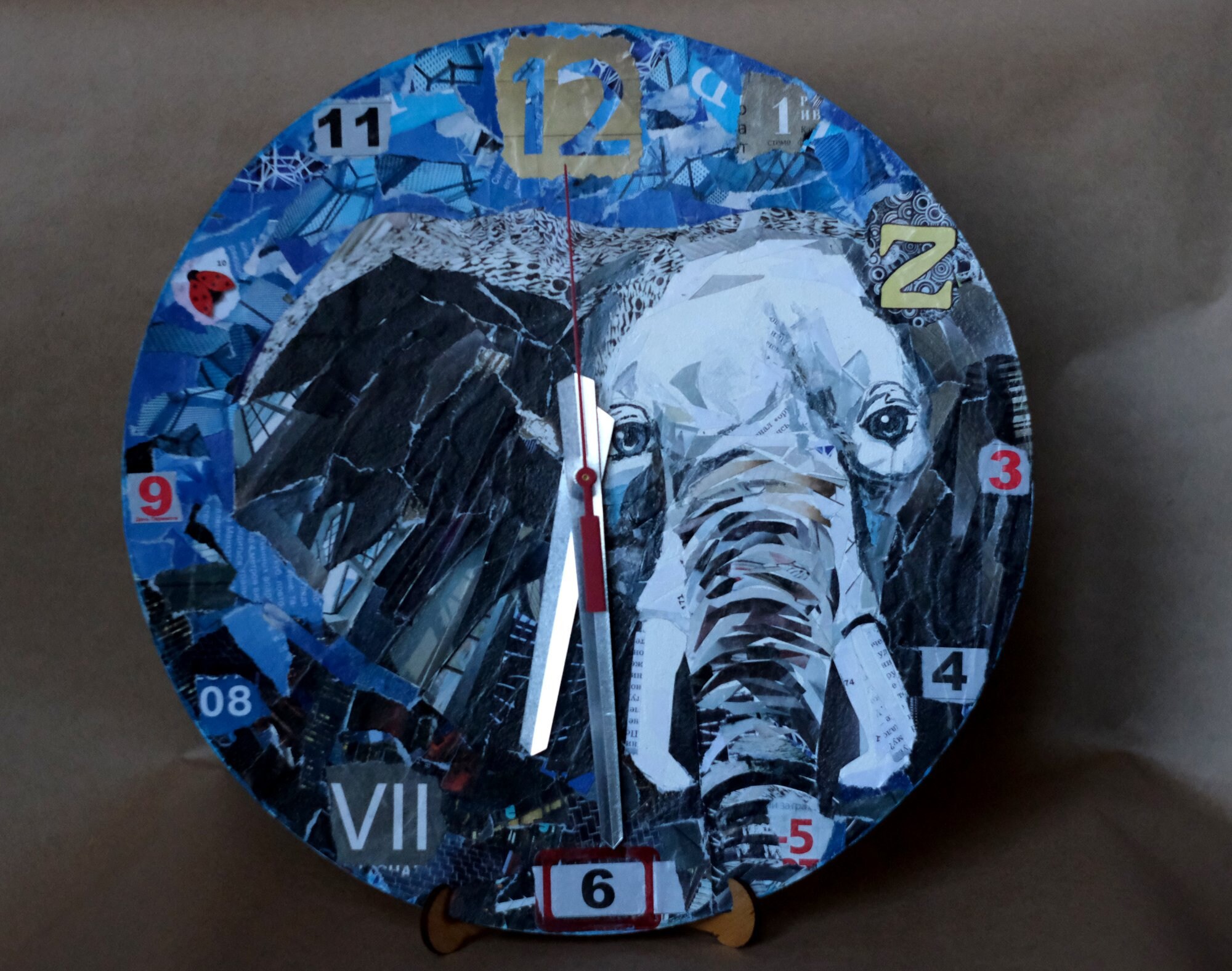 Handmade Clock. elephant Collage Decorative Wall Clock. Home Decor ...