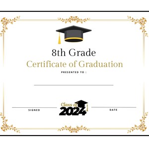 Eighth Grade Graduation Diploma Certificate Instant Download Printable ...