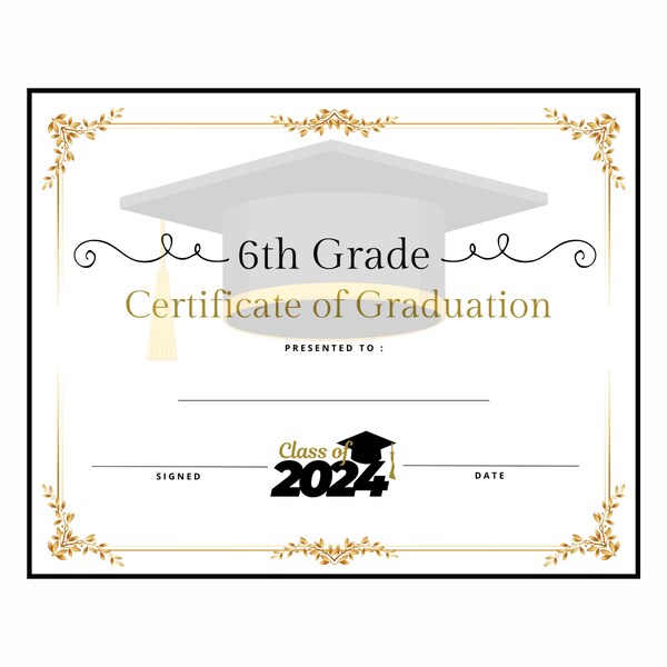 6th Grade Graduation Certificate - Etsy