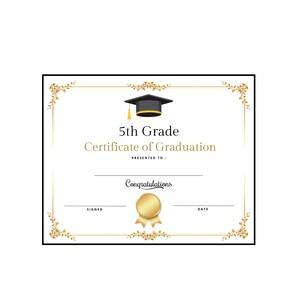 Fifth Grade Graduation Diploma Certificate Instant Download Printable ...