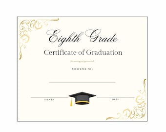 Eighth Grade Graduation Diploma Certificate Instant Download Printable ...