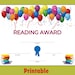 Honor's Day Reading Award Certificate Instant Download Balloons ...