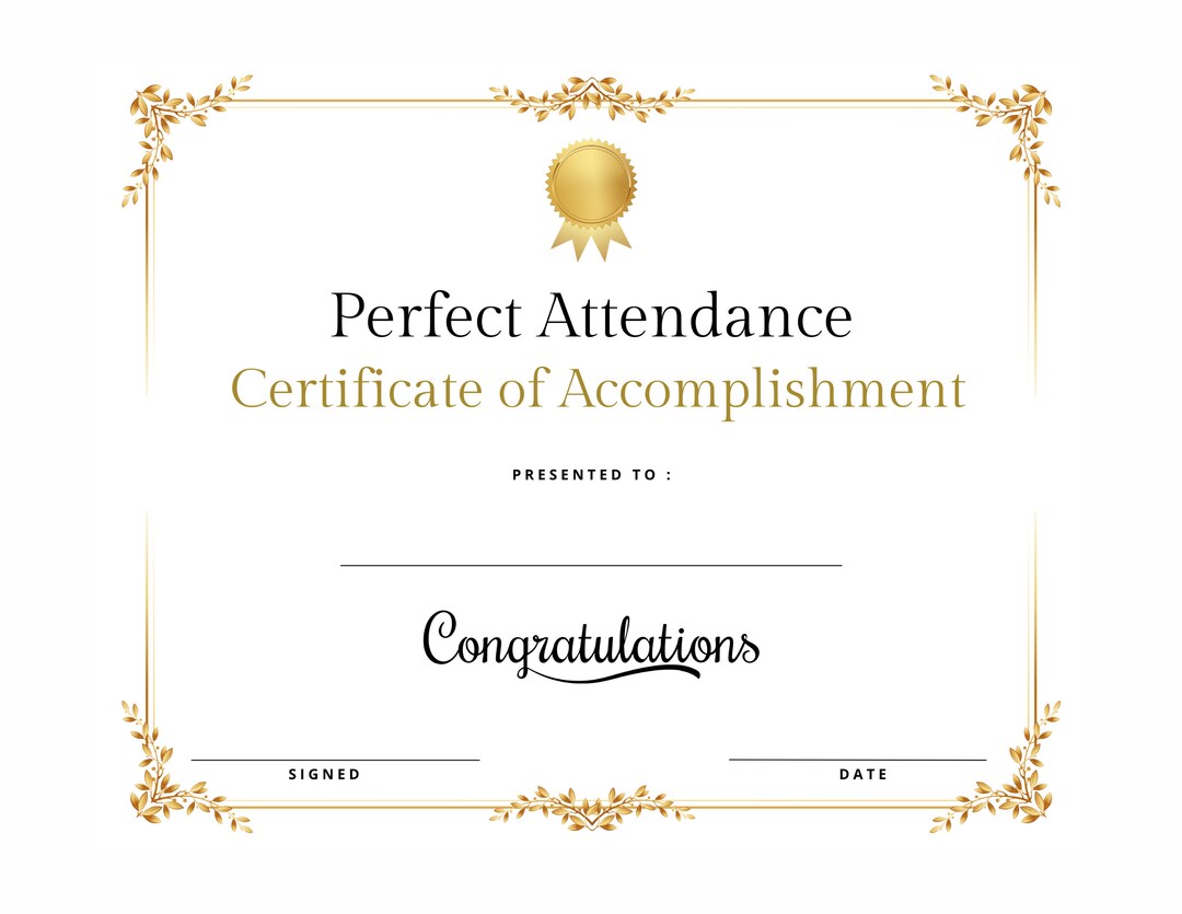 Student Award Perfect Attendance Graduation Certificate Instant ...
