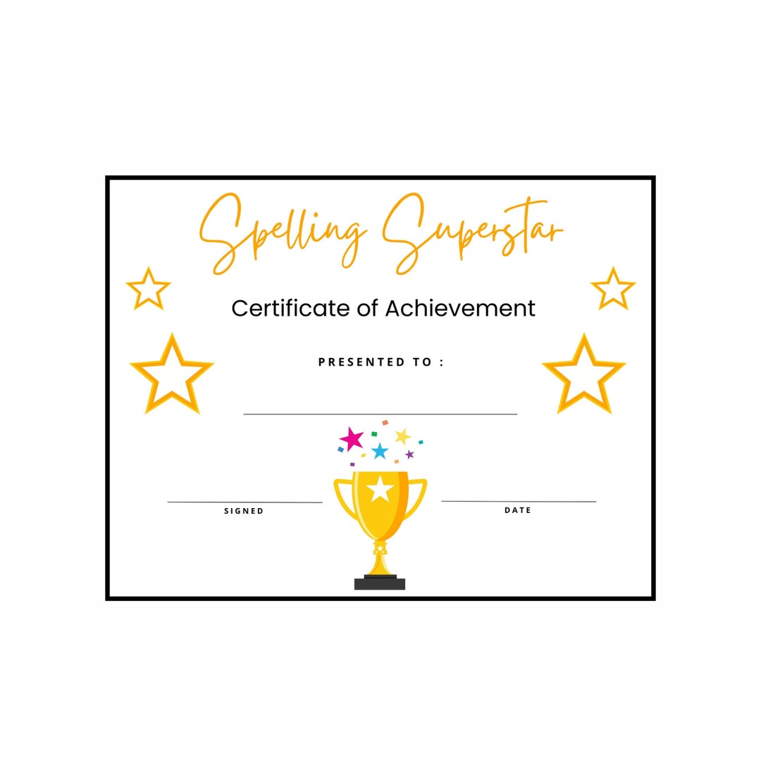 Superstar Speller Certificate of Achievement Award for Any Age or Grade ...