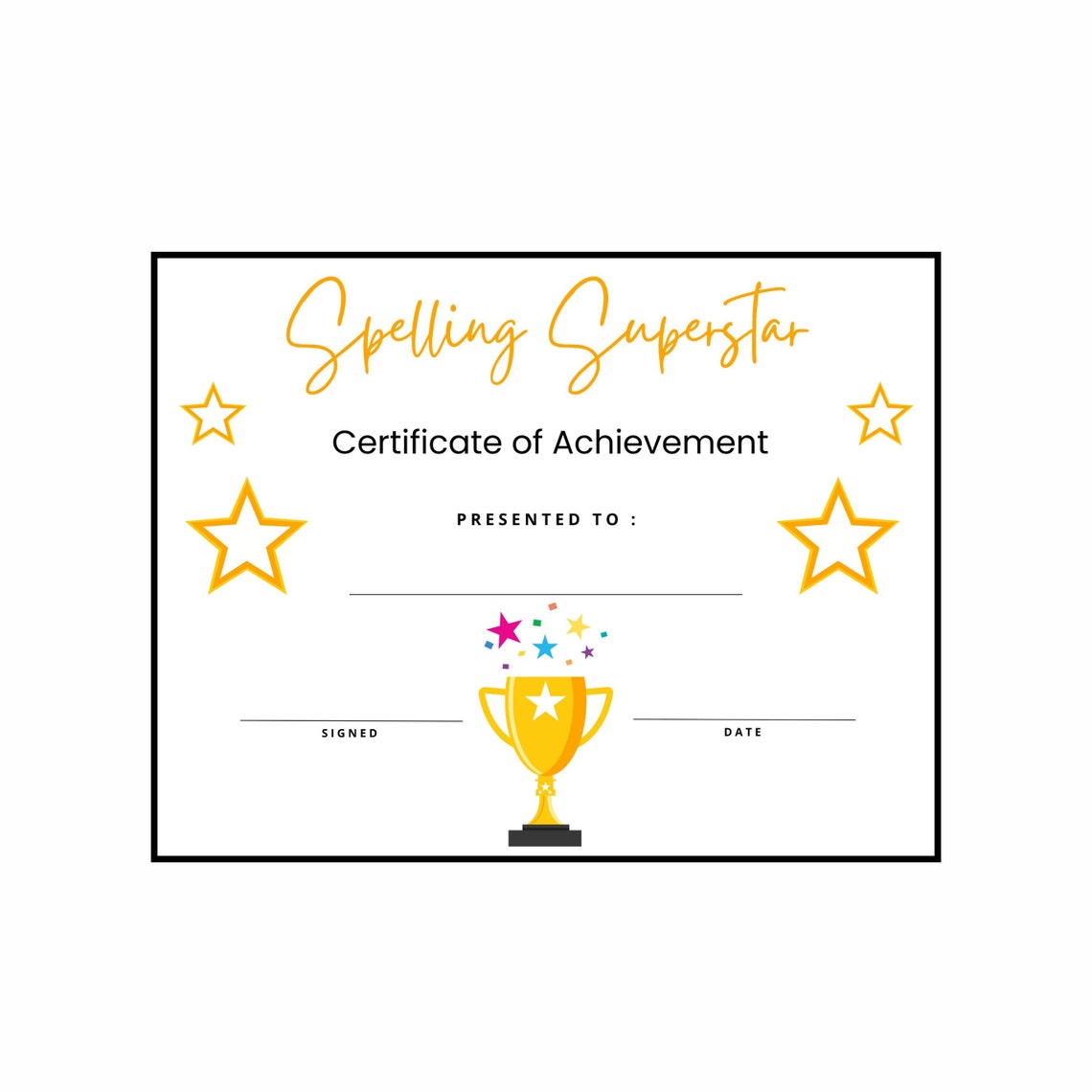Superstar Speller Certificate of Achievement Award for Any Age or Grade ...
