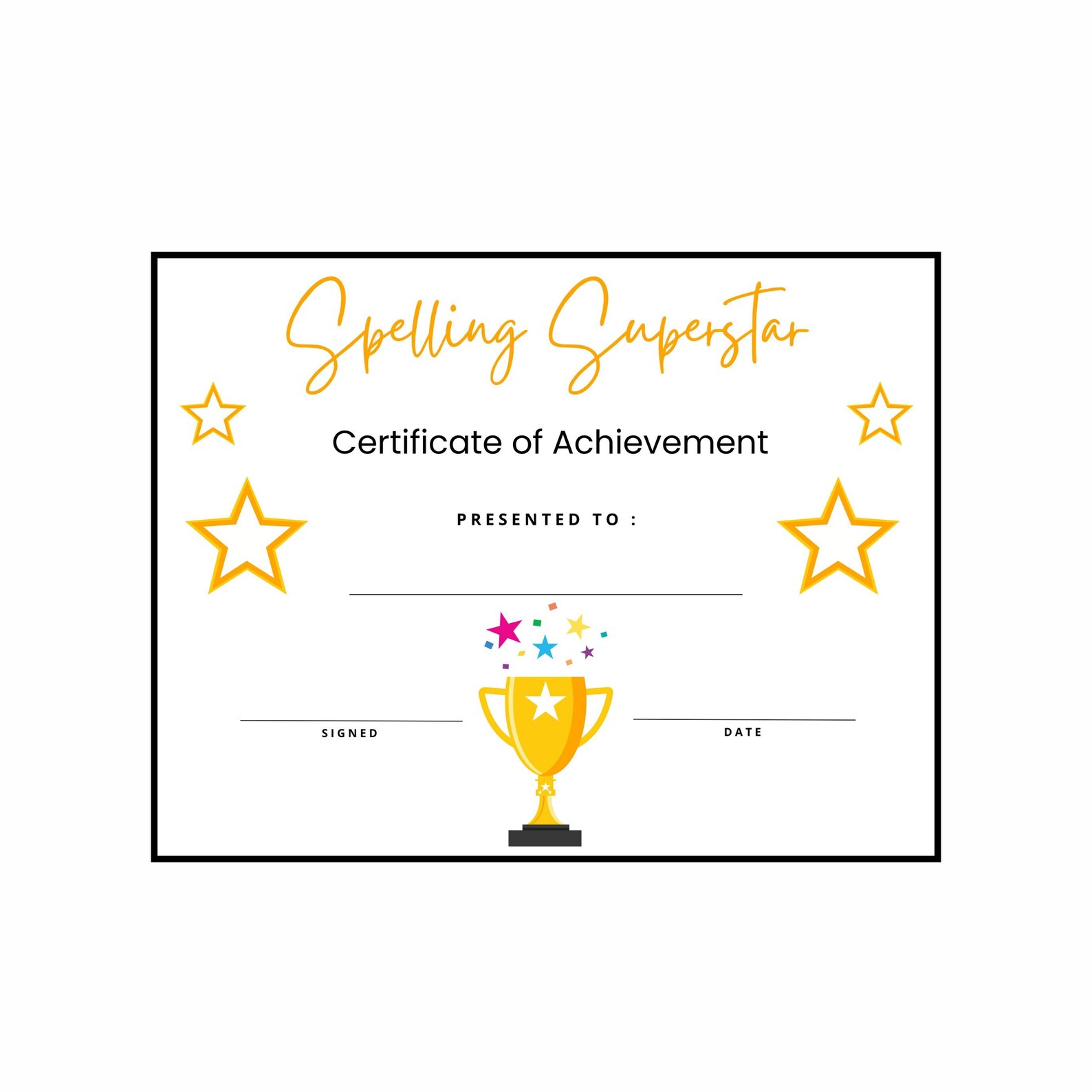 Superstar Speller Certificate of Achievement Award for Any Age or Grade ...