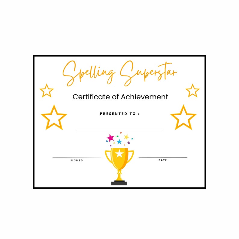 Superstar Speller Certificate of Achievement Award for Any Age or Grade ...