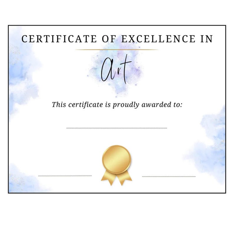 Art Excellence Certificate Achievement Award Any Age Grade Level ...