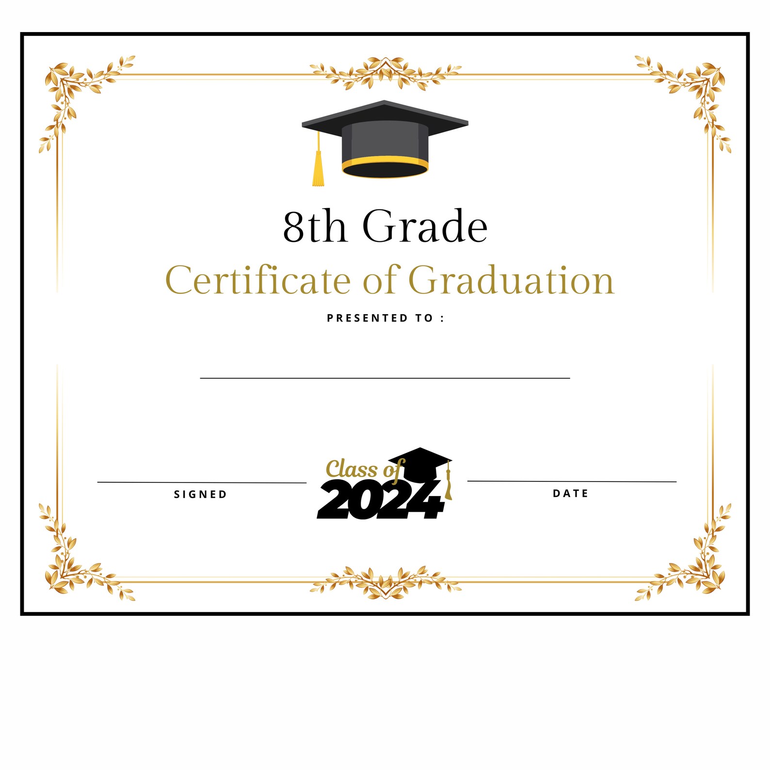 Eighth Grade Graduation Diploma Certificate Instant Download Printable ...