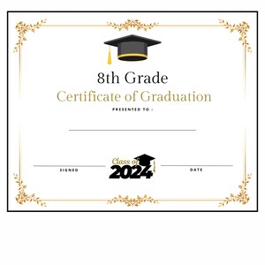 Eighth Grade Graduation Diploma Certificate Instant Download Printable ...