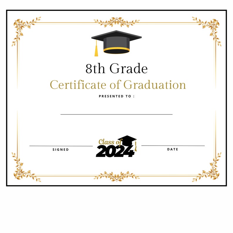 Eighth Grade Graduation Diploma Certificate Instant Download Printable ...