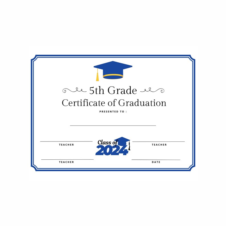Fifth Grade Graduation Diploma Certificate Blue Instant Download ...