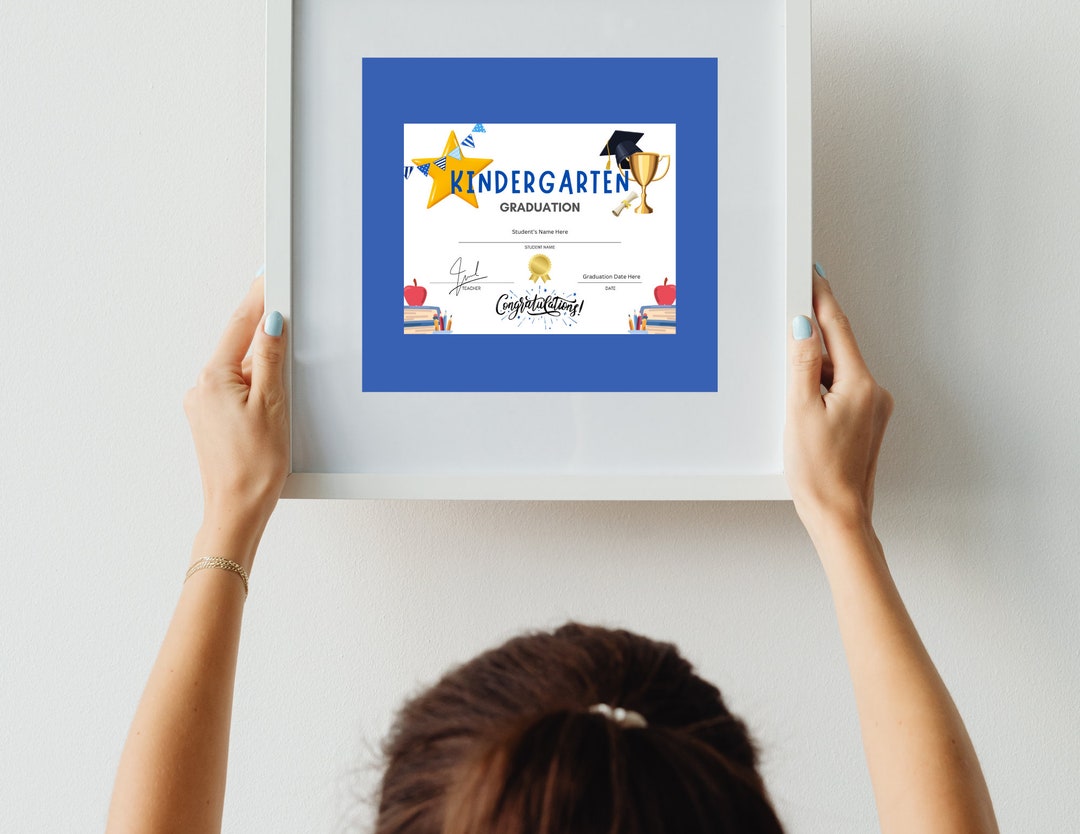 Kindergarten Graduation Certificate Diploma Blue Letters Instant ...