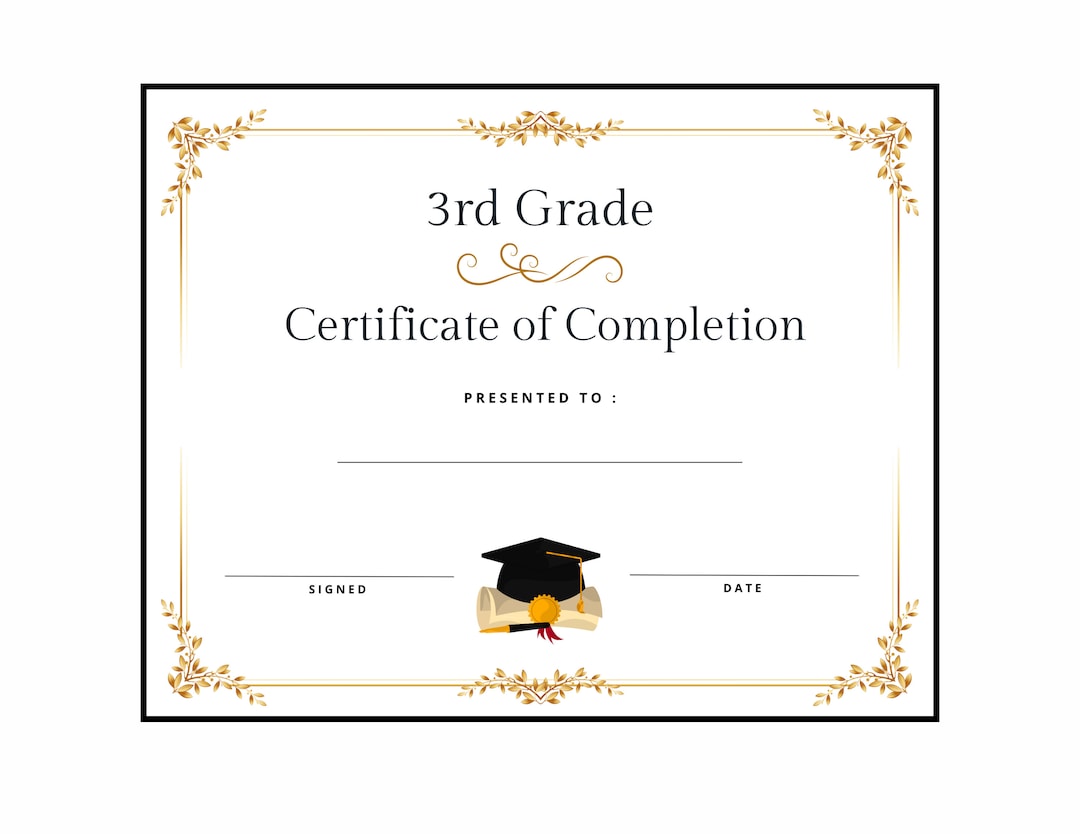 Third 3rd Grade Graduation Diploma Certificate Instant Download ...