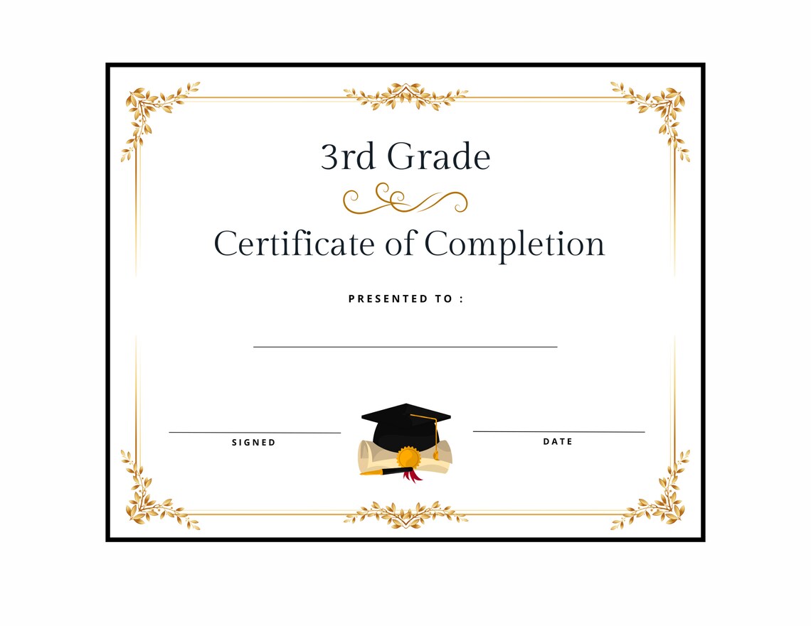 Third 3rd Grade Graduation Diploma Certificate Instant Download ...