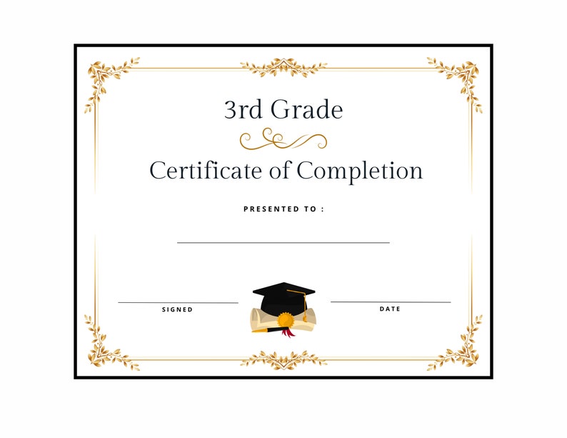 Third 3rd Grade Graduation Diploma Certificate Instant Download ...