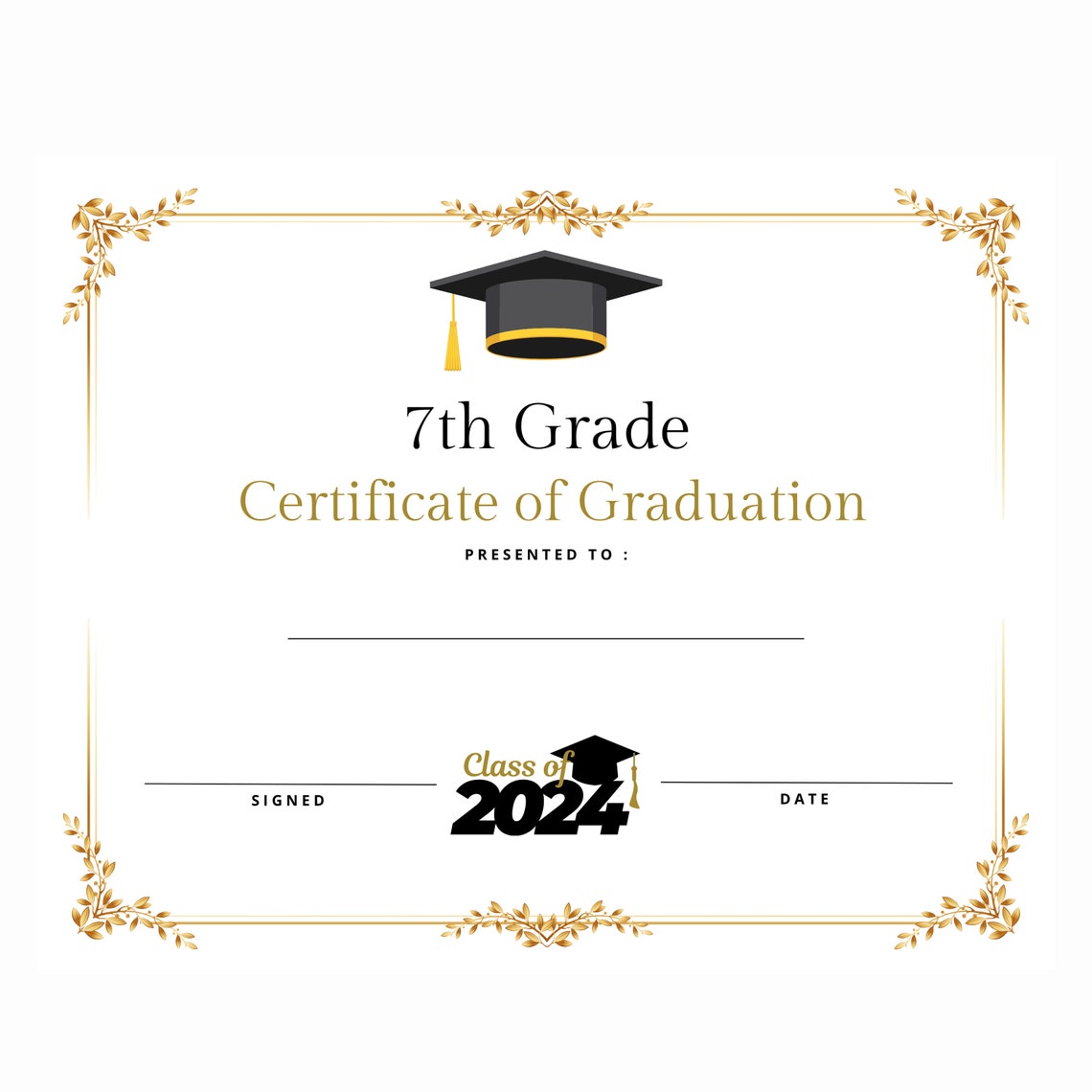 Seventh 7th Grade Graduation Diploma Certificate Instant Download ...