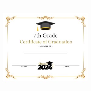Seventh 7th Grade Graduation Diploma Certificate Instant Download ...