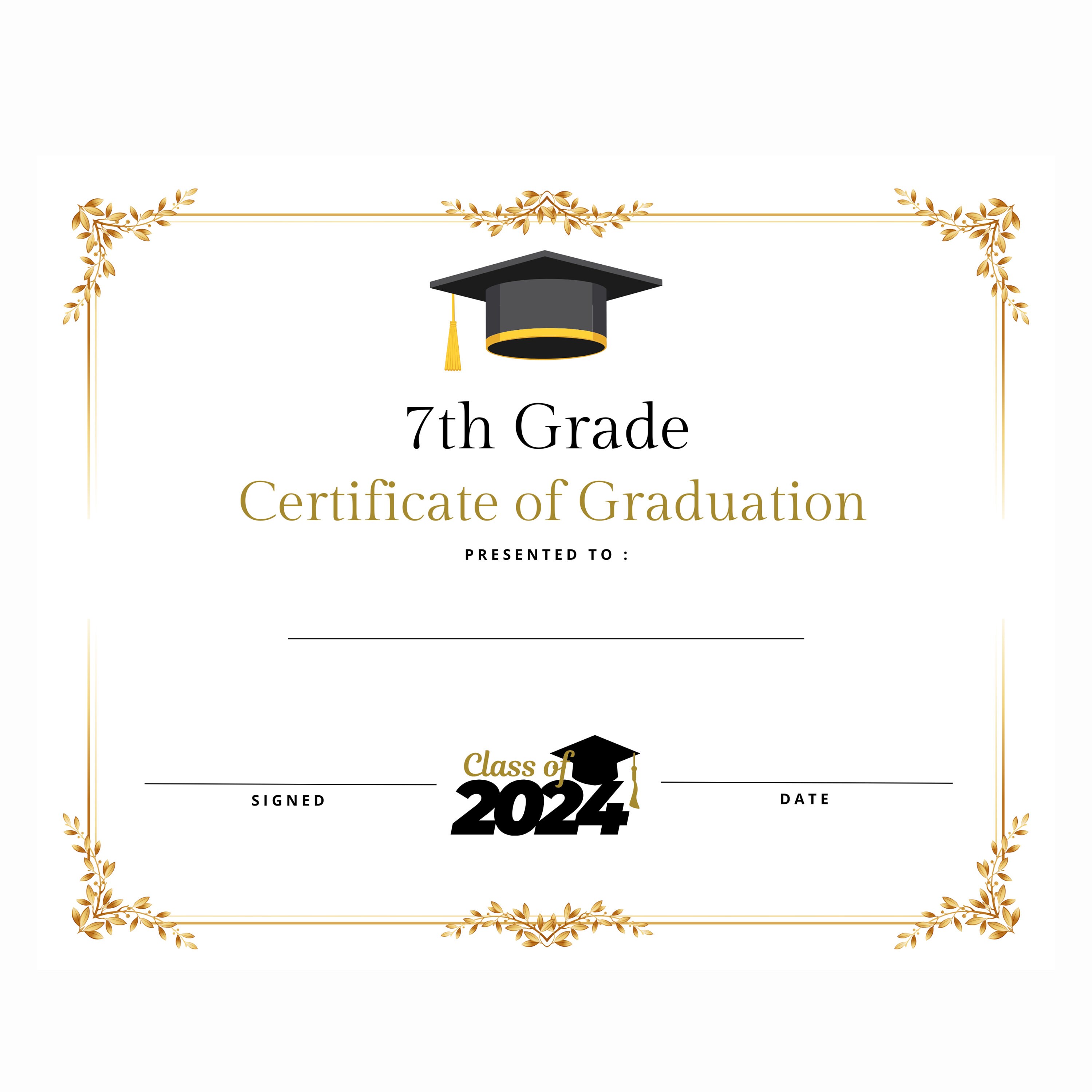 Seventh 7th Grade Graduation Diploma Certificate Instant Download ...