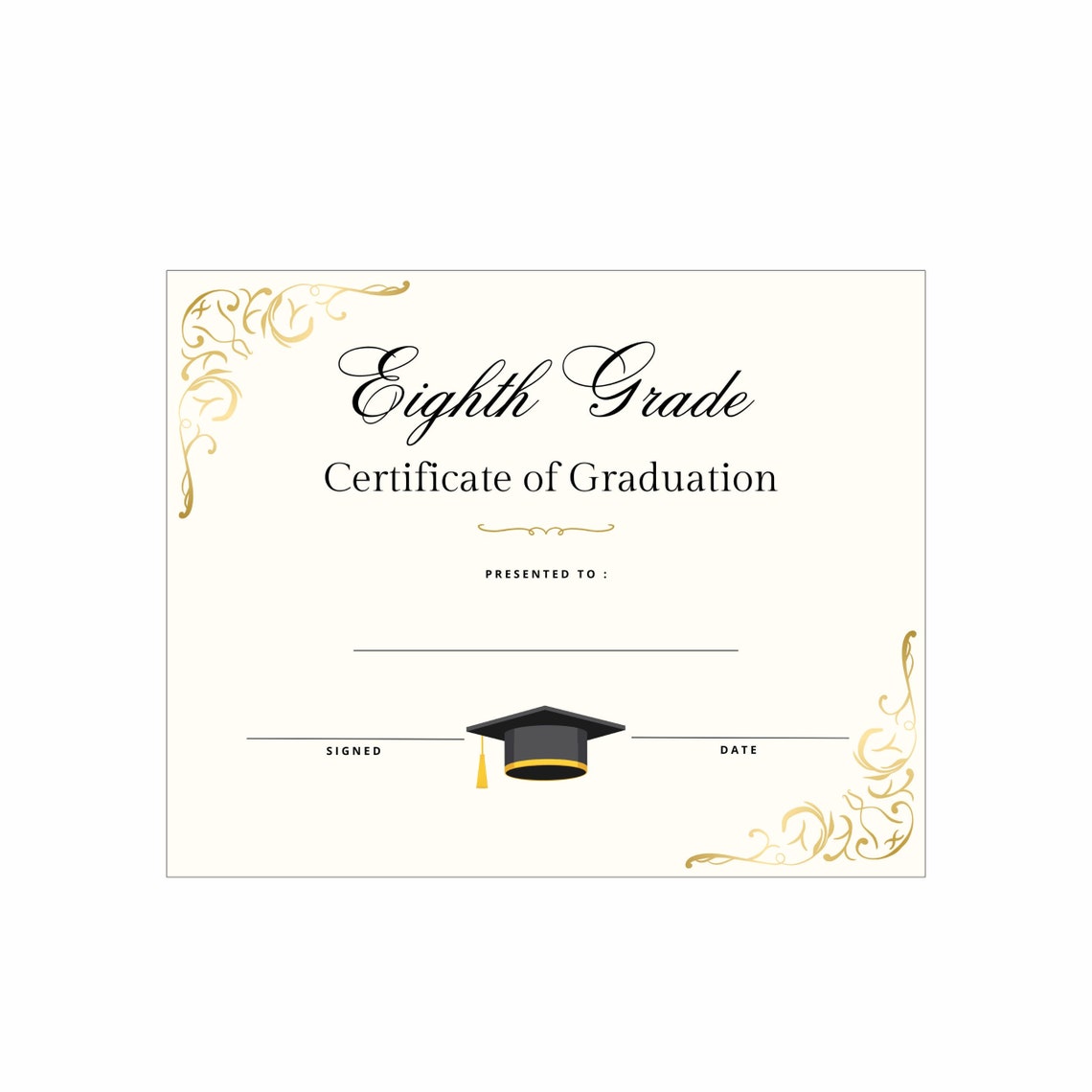 Eighth Grade Graduation Diploma Certificate Instant Download Printable ...