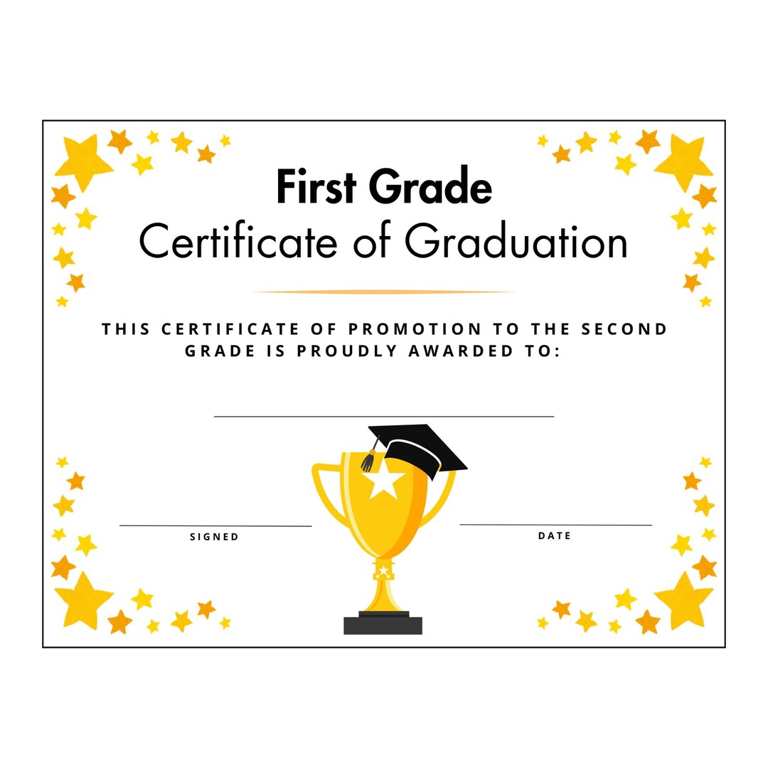 First 1st Grade Graduation Diploma Certificate of Promotion Instant ...