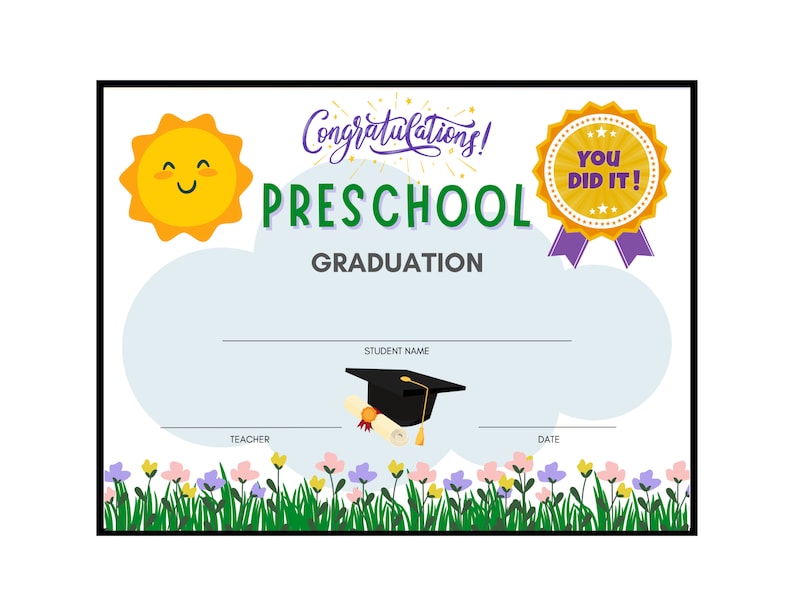 Happy Preschool Graduation Diploma Certificate Instant Download - Etsy