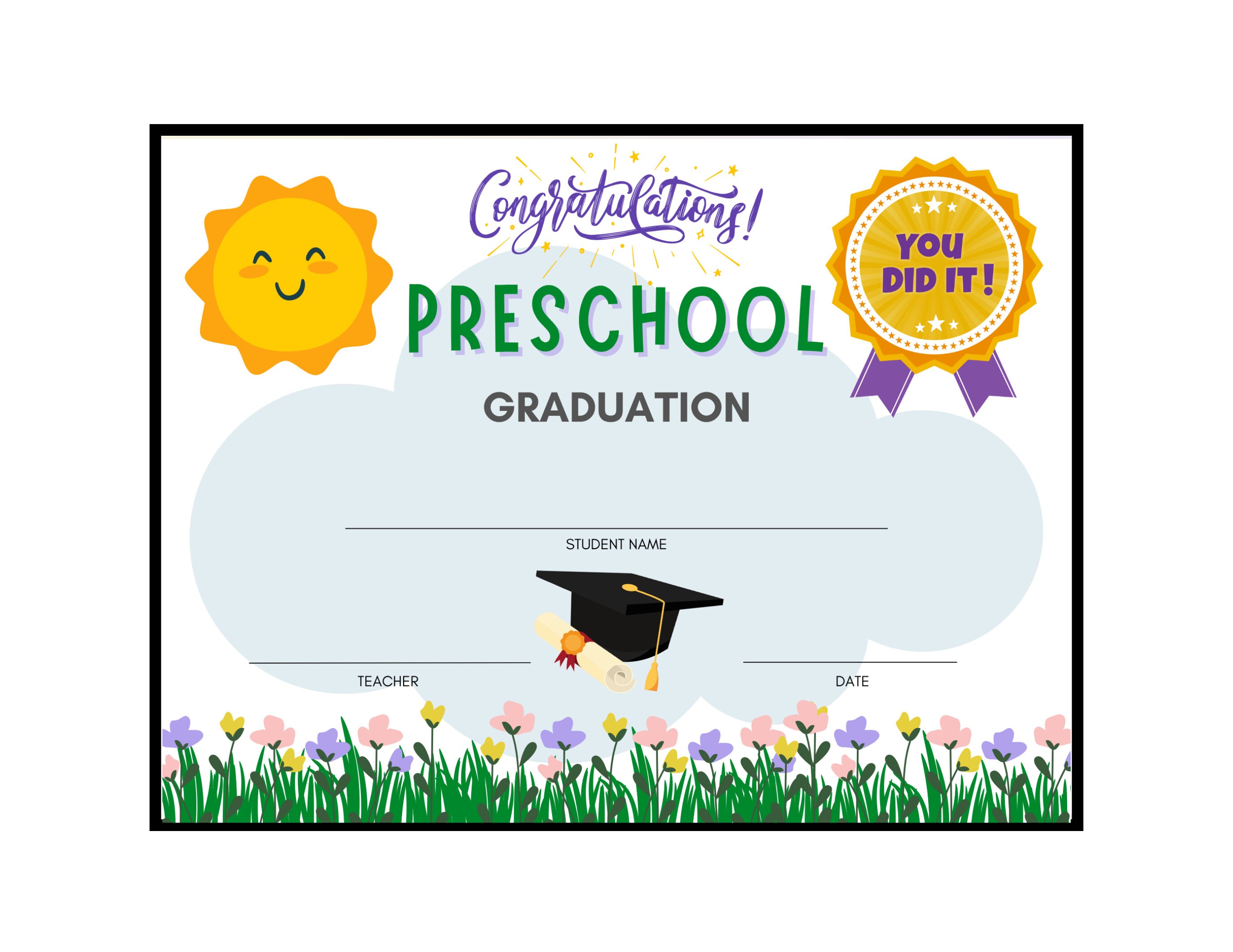Happy Preschool Graduation Diploma Certificate Instant Download - Etsy