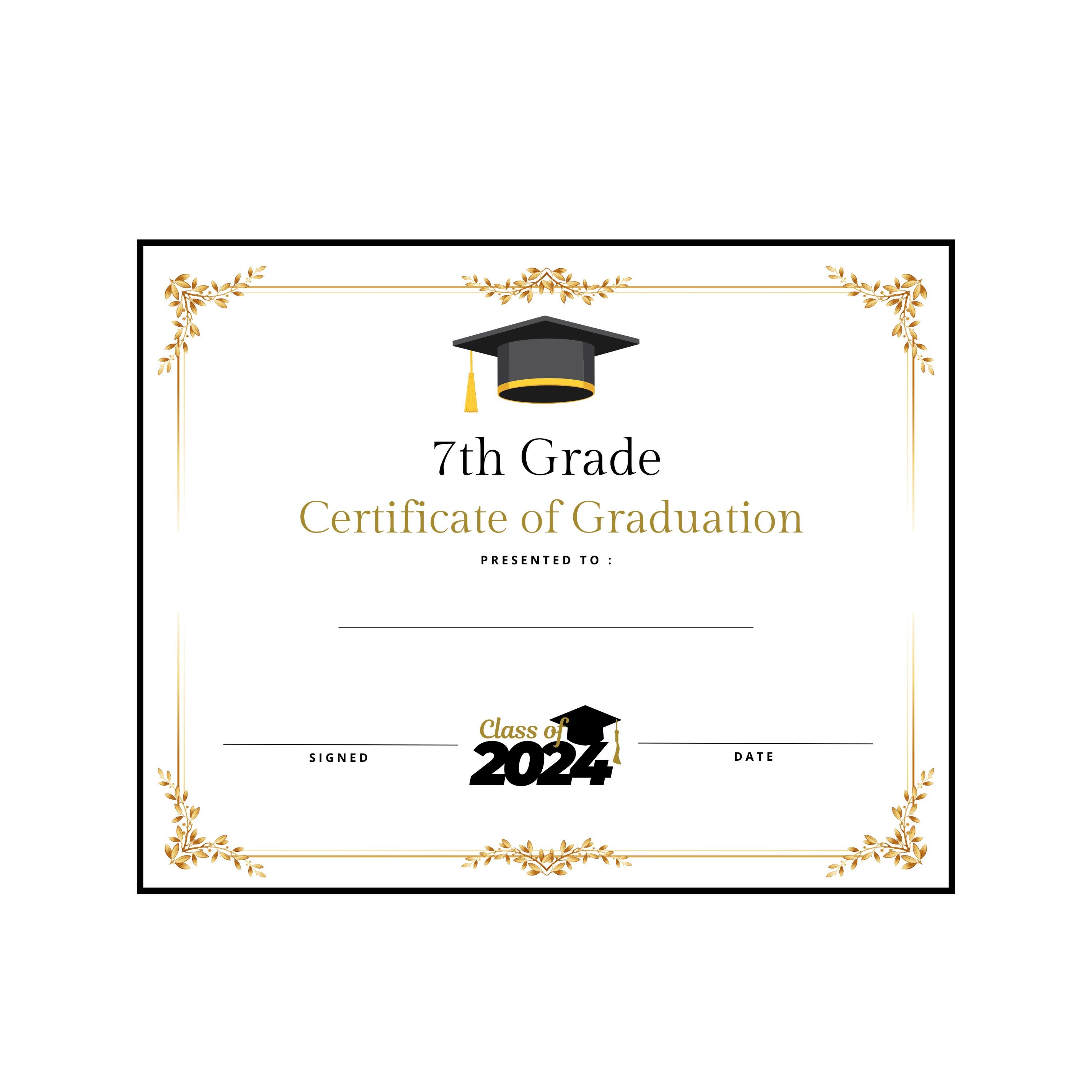 Seventh 7th Grade Graduation Diploma Certificate Instant Download ...