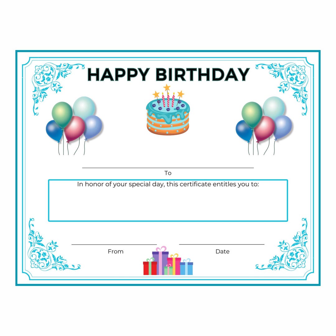 Happy Birthday Certificate Award Premade Ready Made Instant Download ...