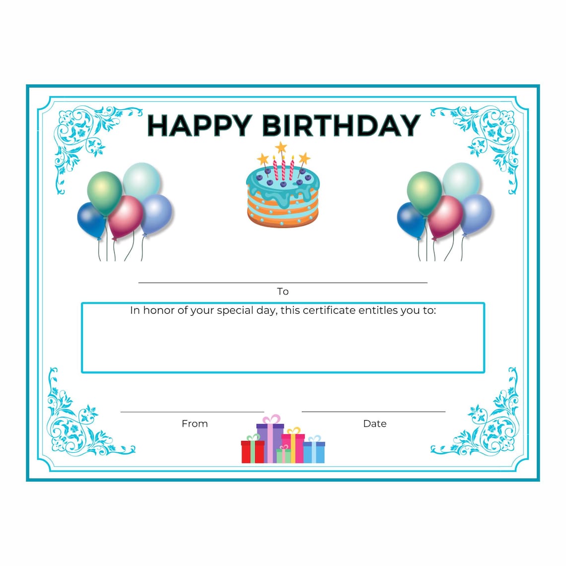 Happy Birthday Certificate Award Premade Ready Made Instant Download ...