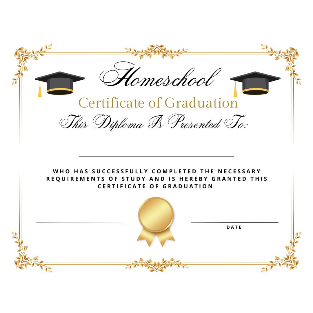 Graduation Diploma Certificate Homeschool Promotion Any Grade Level ...