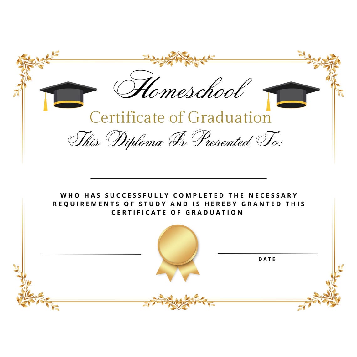 Graduation Diploma Certificate Homeschool Promotion Any Grade Level ...