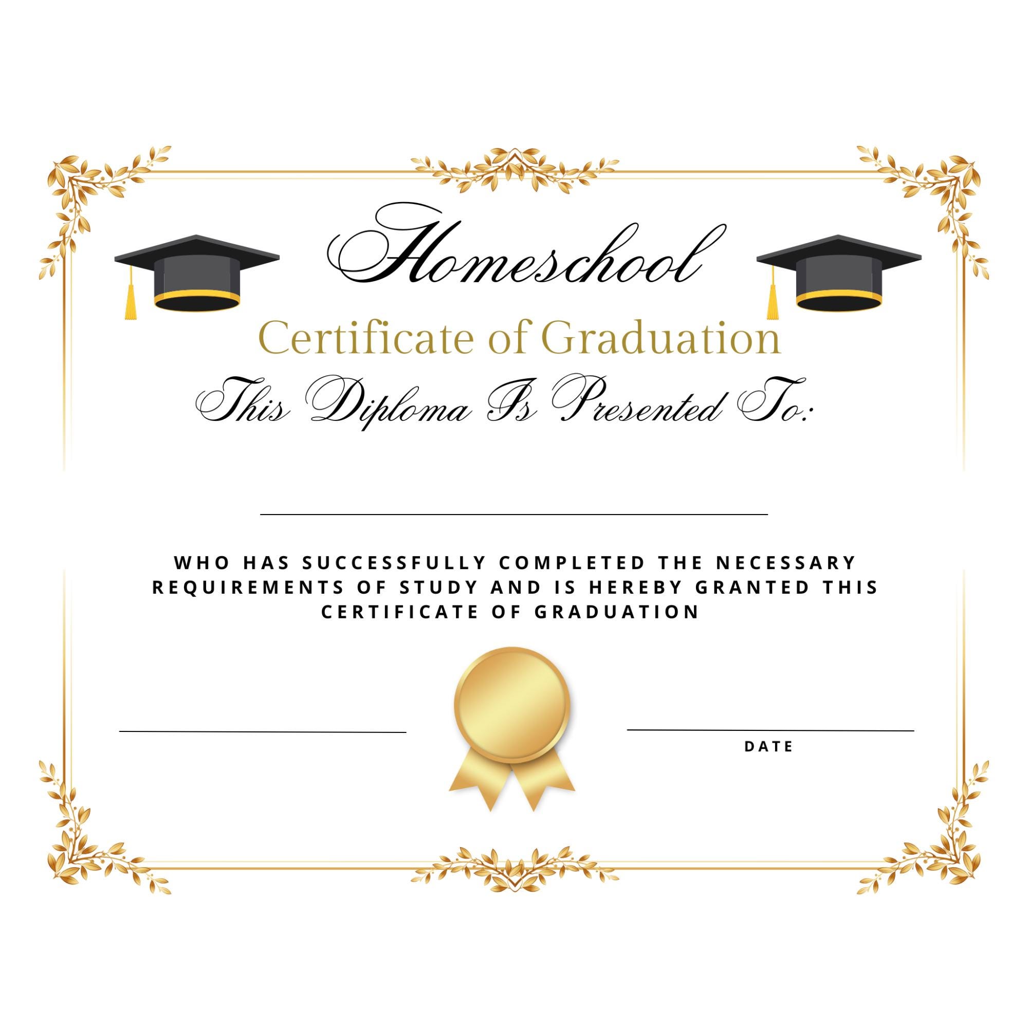 Graduation Diploma Certificate Homeschool Promotion Any Grade Level ...