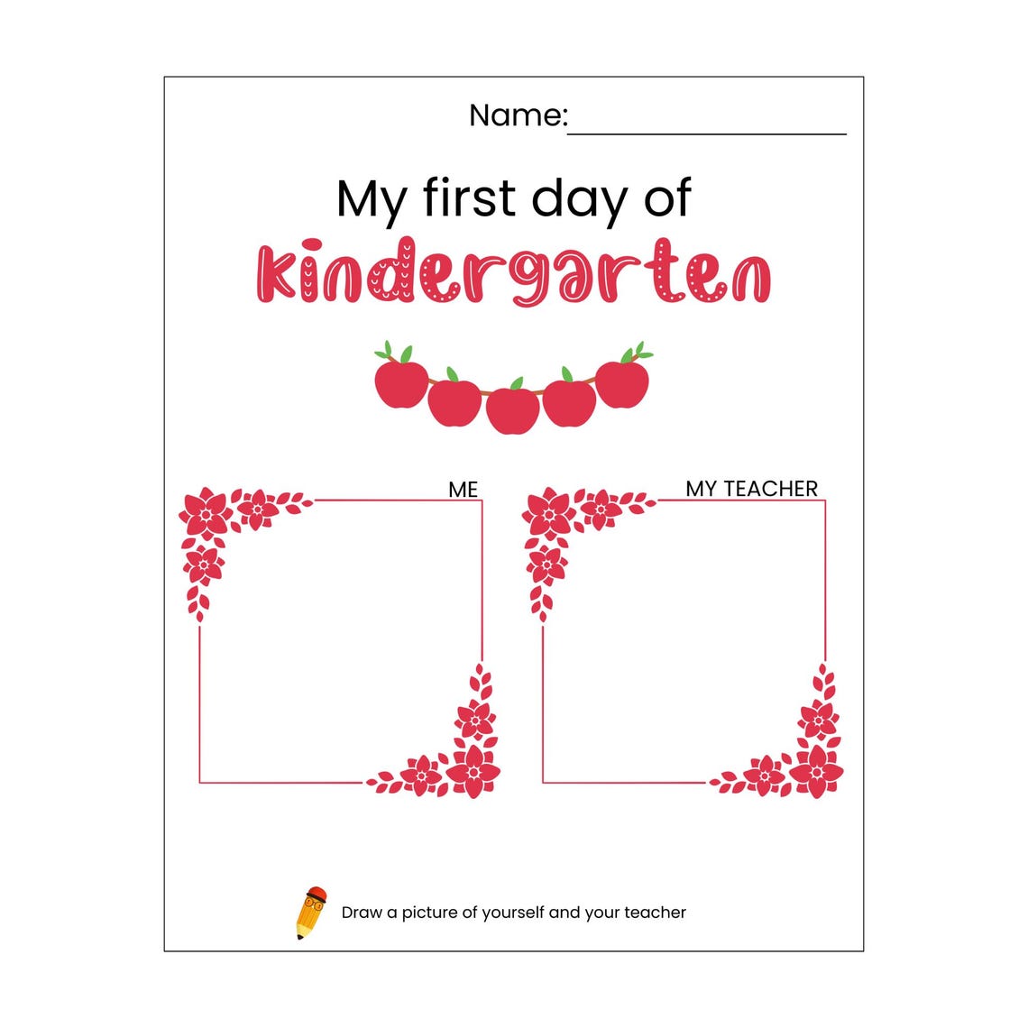 Kindergarten First Day of School Activity / Coloring Sheet / Teacher ...