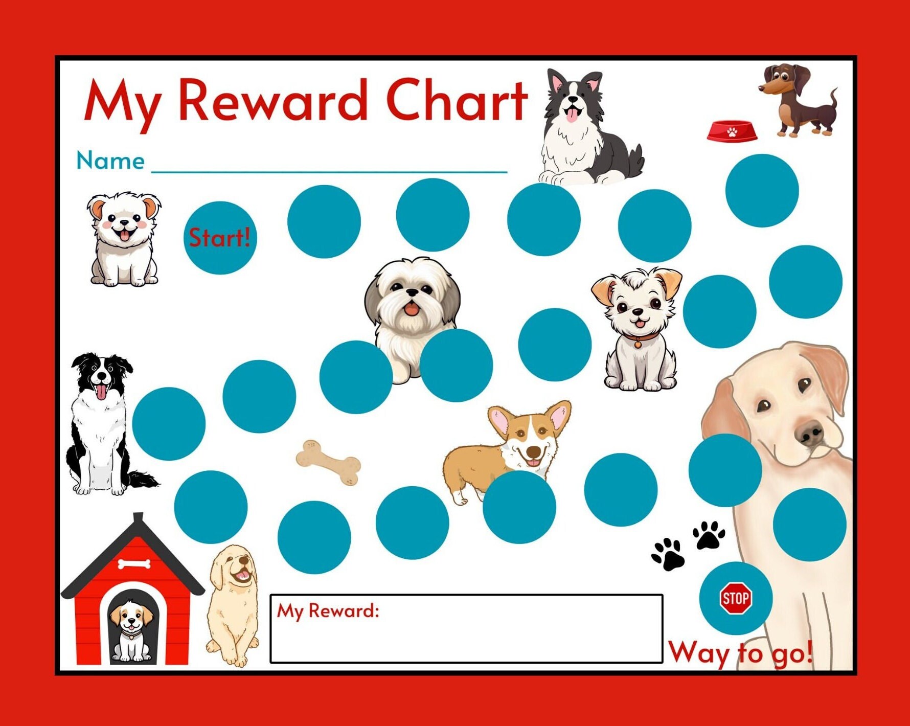 Dog Printable Reward Sticker Chart / Toddler Kids Student / Instant ...