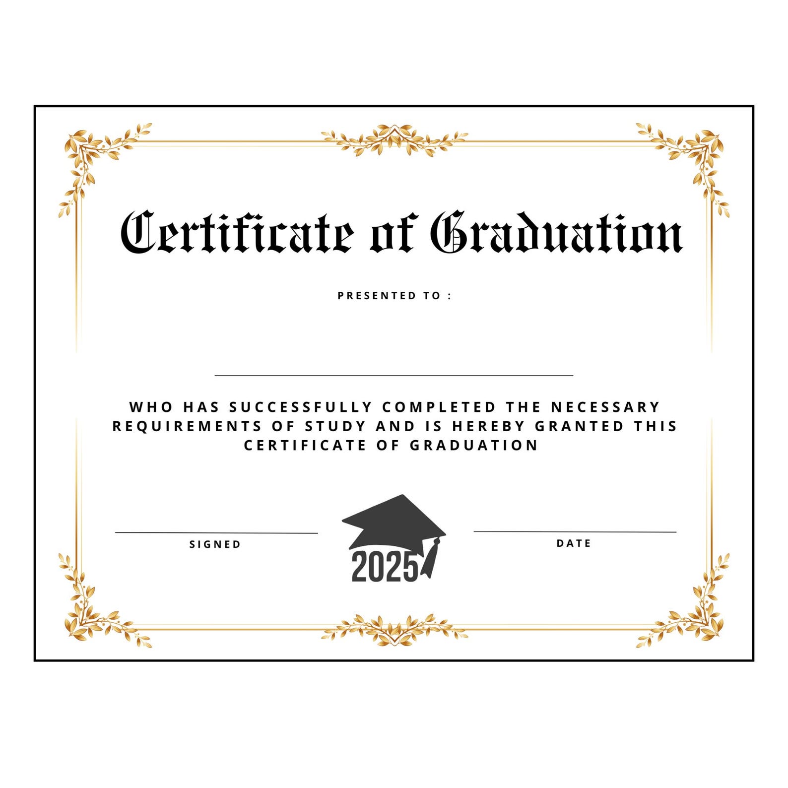 High School Senior Diploma Certificate of Graduation Any Grade Level ...