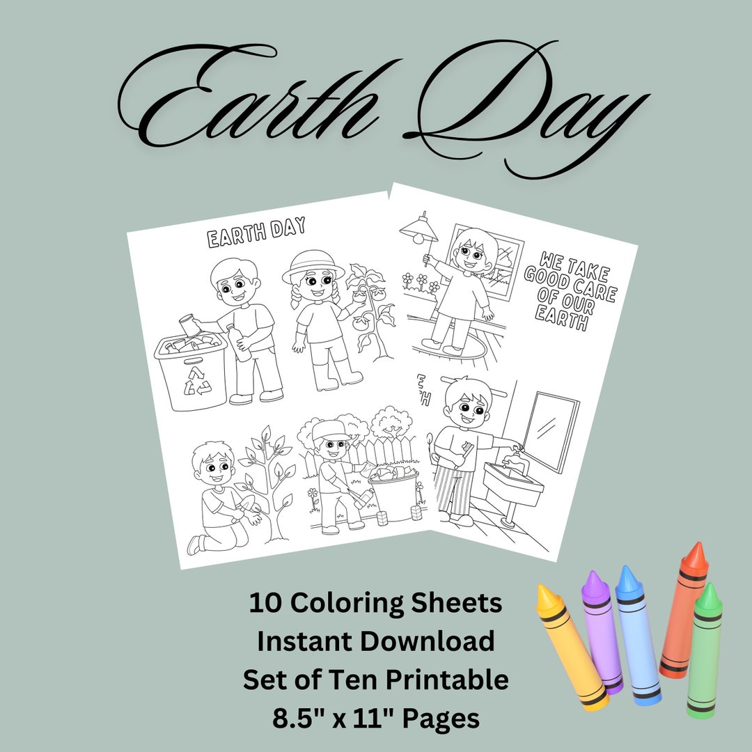 Earth Day Coloring Sheet Bundle of 10 Pages Printable Instant Download ...