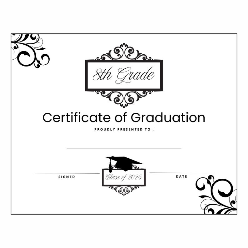 8th Eighth Grade Graduation 2025 Certificate School Promotion Easy ...