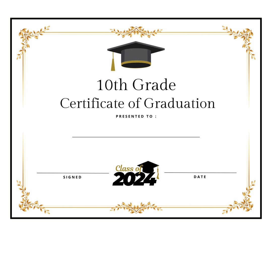 10th Tenth Grade Graduation Diploma Certificate Instant Download ...
