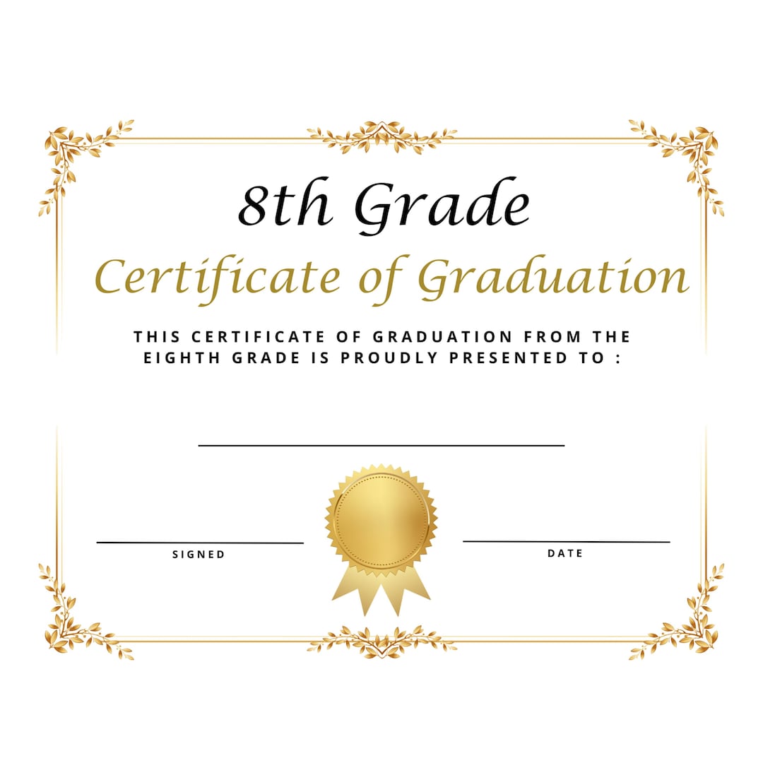 Eighth 8th Grade Graduation Diploma Certificate Calligraphy Font ...