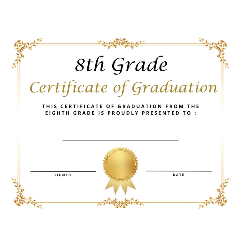 Eighth 8th Grade Graduation Diploma Certificate Calligraphy Font ...