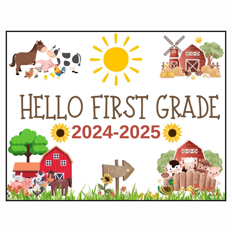 First Day of School / First 1st Grade / Sign / Photo Prop / Farm Theme ...
