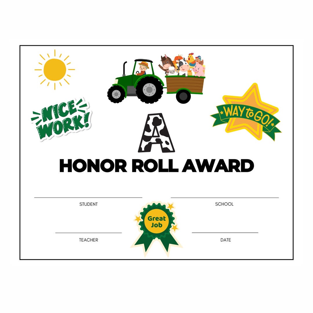 Farm Theme Cows A Honor Roll Student Award Honor's Day Graduation ...
